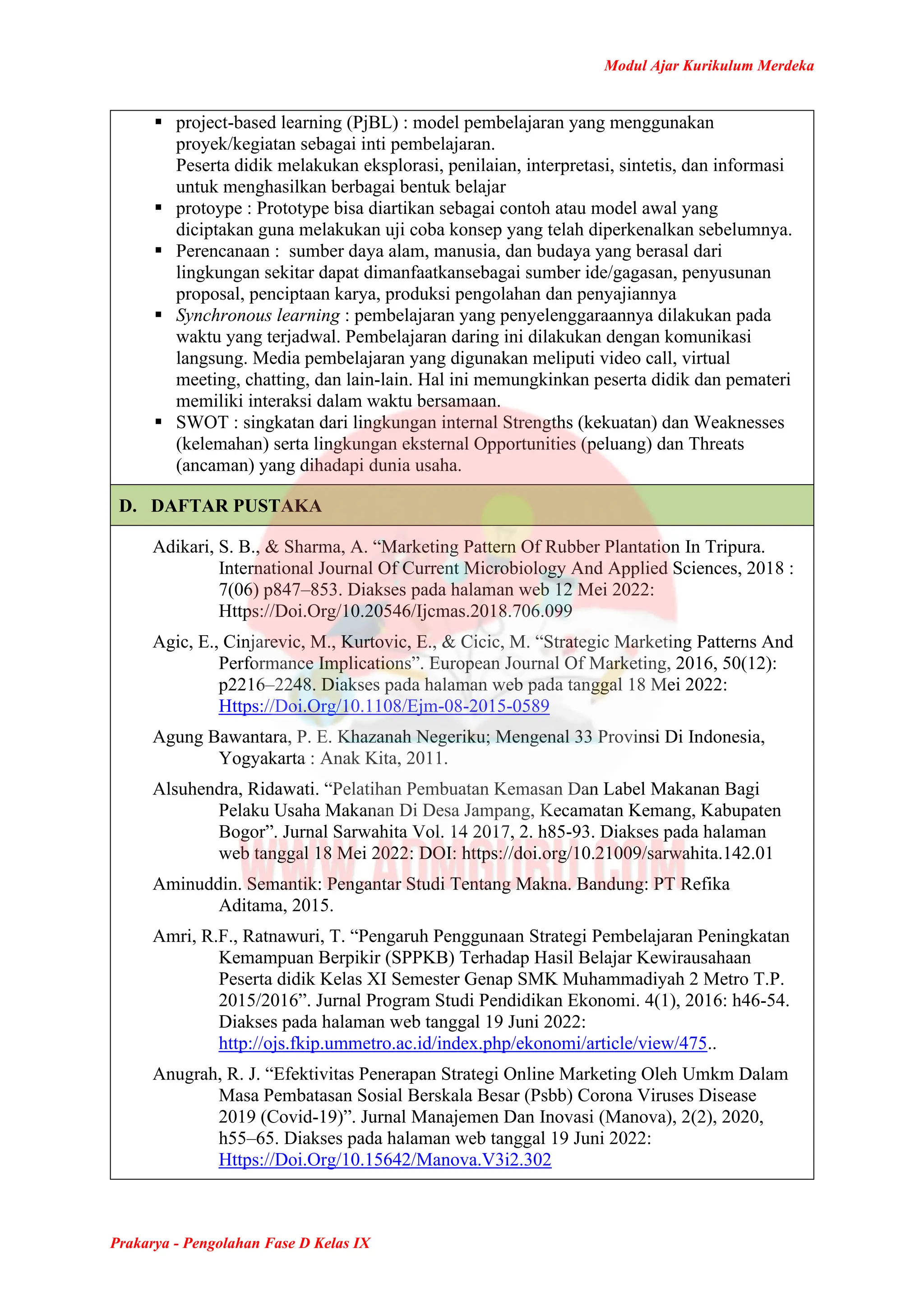 Modul Ajar Prakarya Pengolahan Kelas 9 Kurikulum Merdeka | PDF