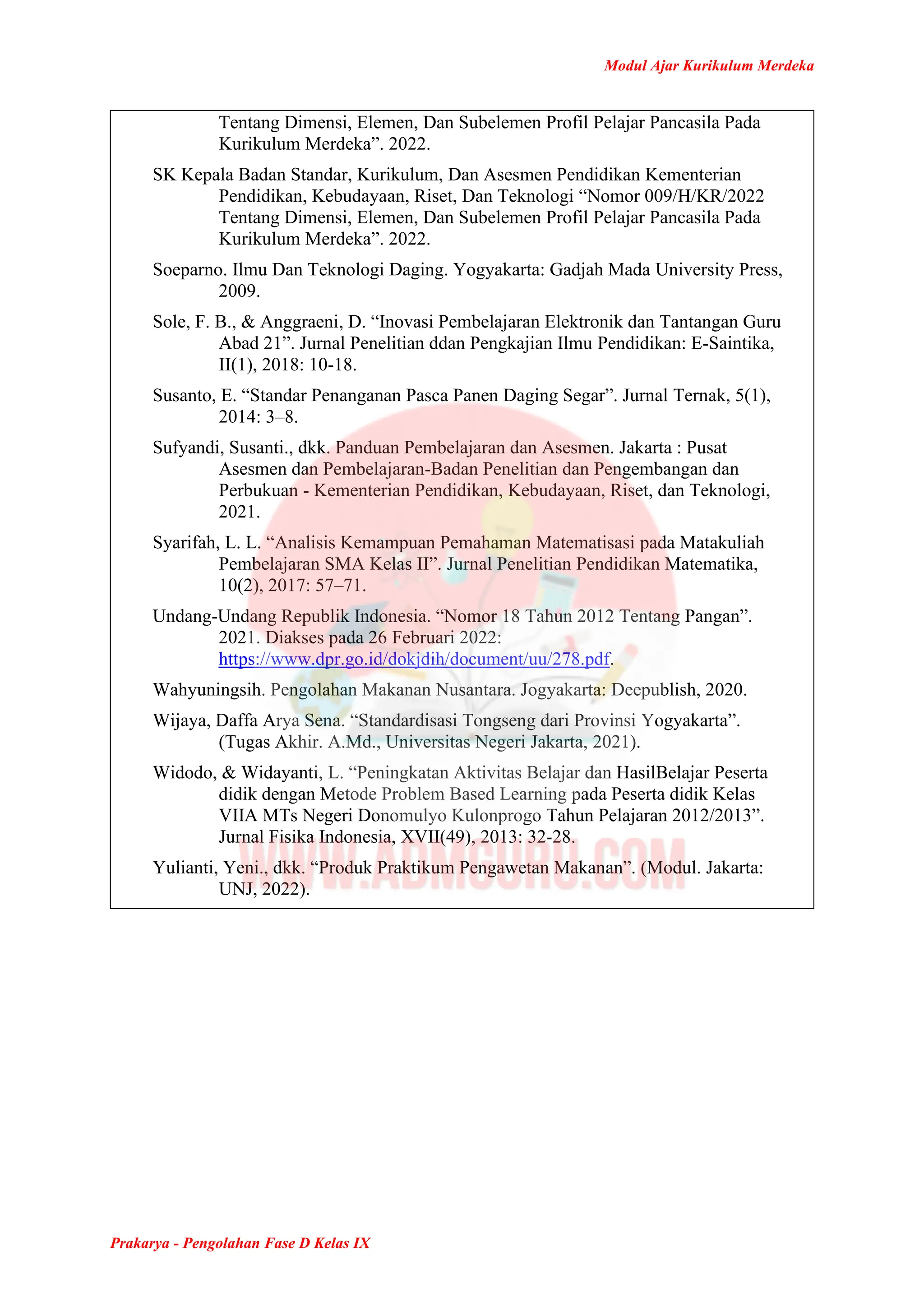 Modul Ajar Prakarya Pengolahan Kelas 9 Kurikulum Merdeka | PDF