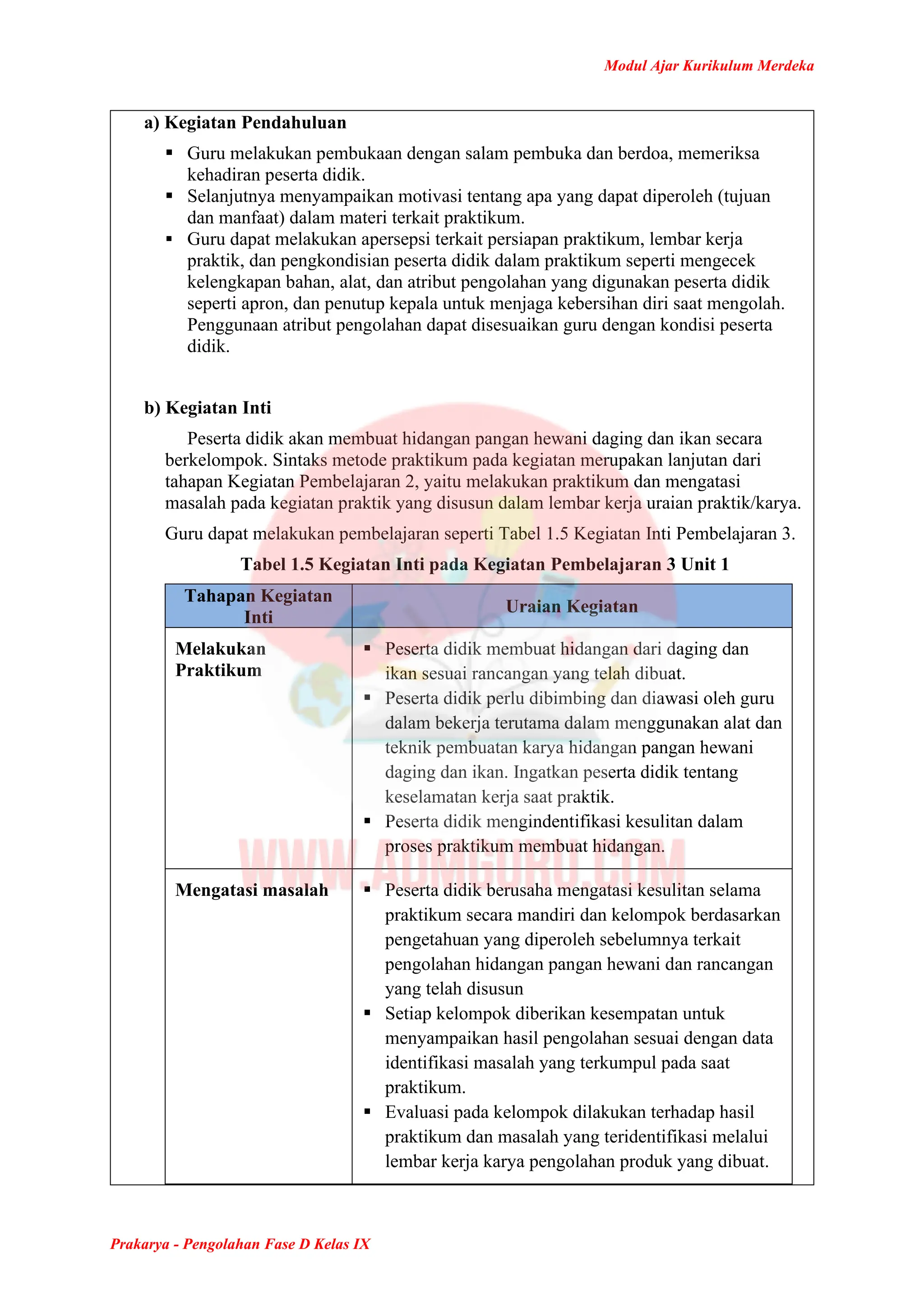 Modul Ajar Prakarya Pengolahan Kelas 9 Kurikulum Merdeka | PDF