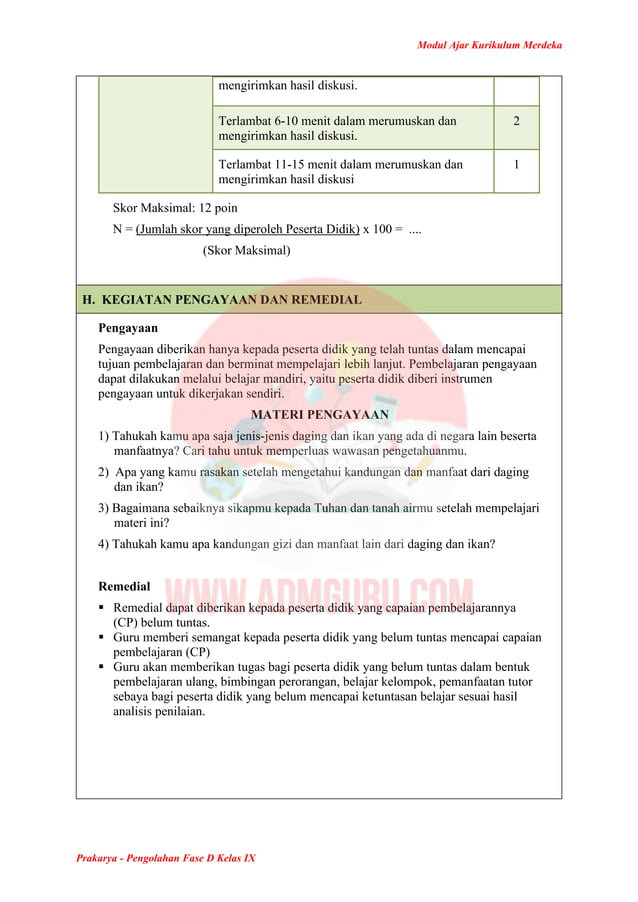Modul Ajar Prakarya Pengolahan Kelas 9 Kurikulum Merdeka | PDF