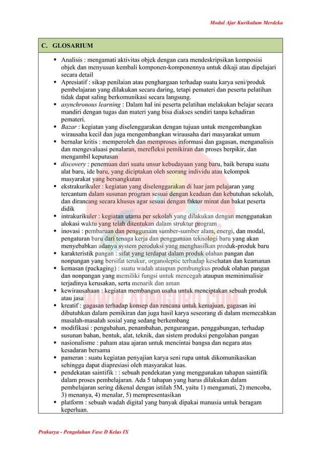 Modul Ajar Prakarya Pengolahan Kelas 9 Kurikulum Merdeka | PDF