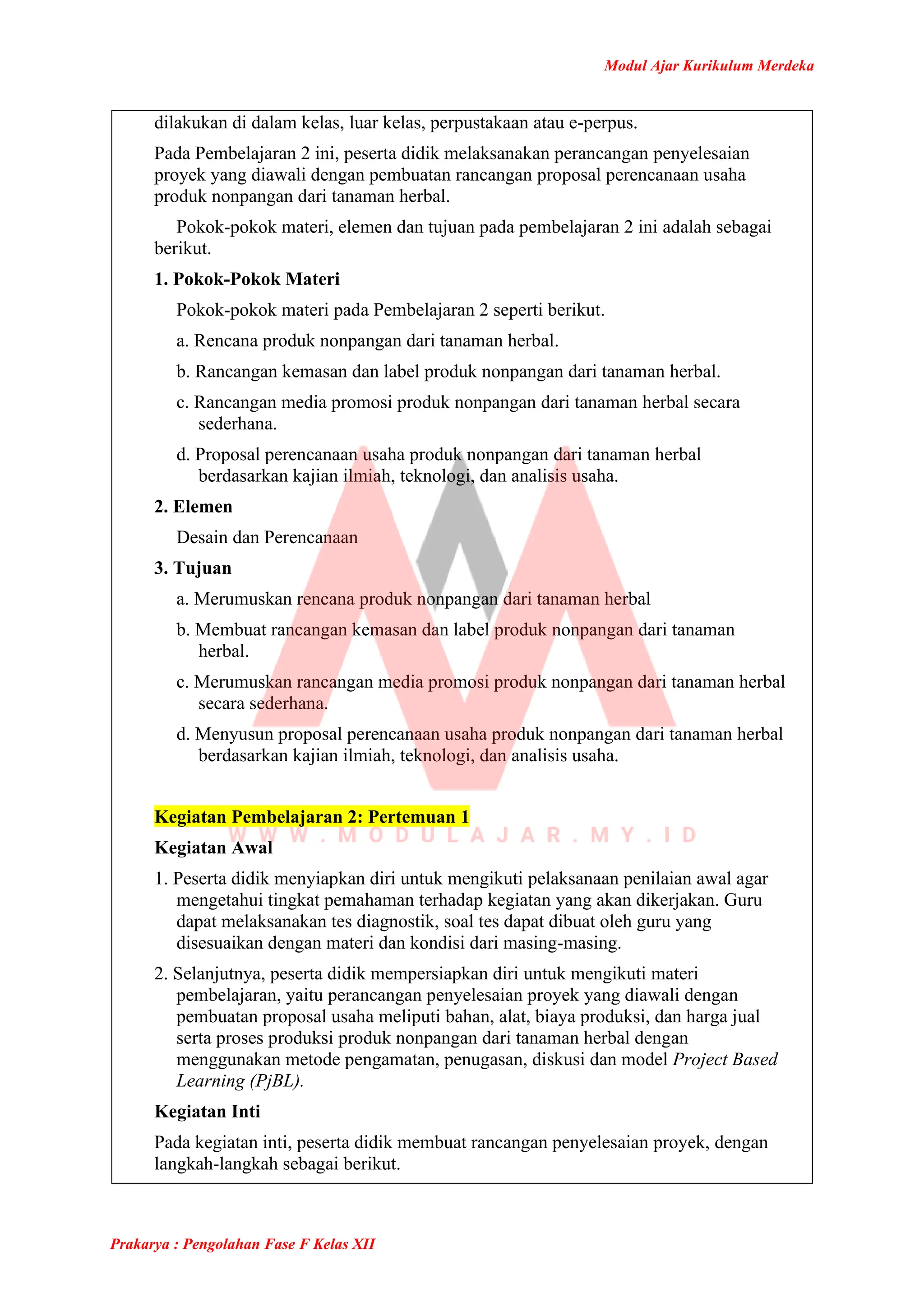 Modul Ajar Prakarya Pengolahan Kelas 12 Kurikulum Merdeka | PDF