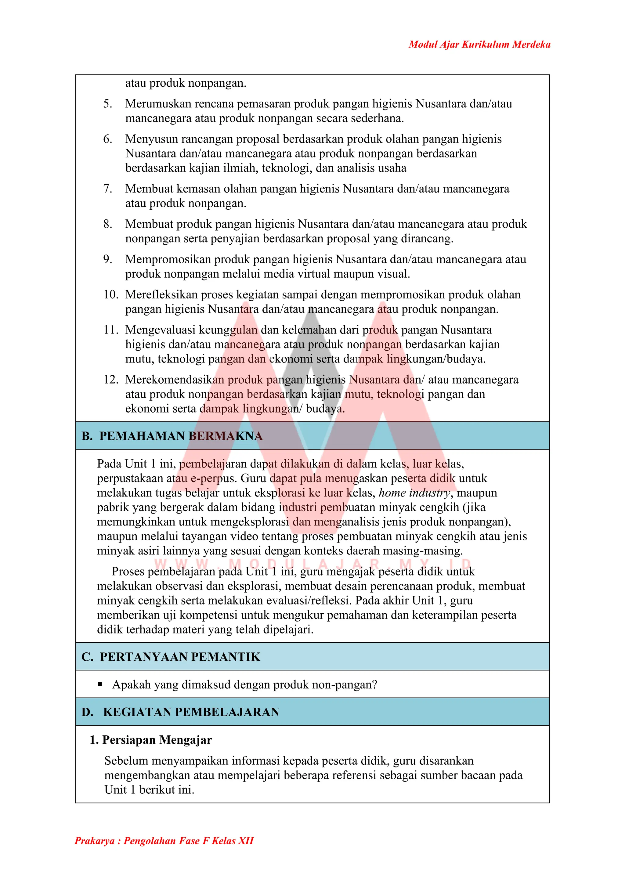 Modul Ajar Prakarya Pengolahan Kelas 12 Kurikulum Merdeka | PDF