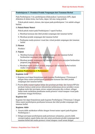 Modul Ajar Prakarya Pengolahan Kelas 12 Kurikulum Merdeka | PDF