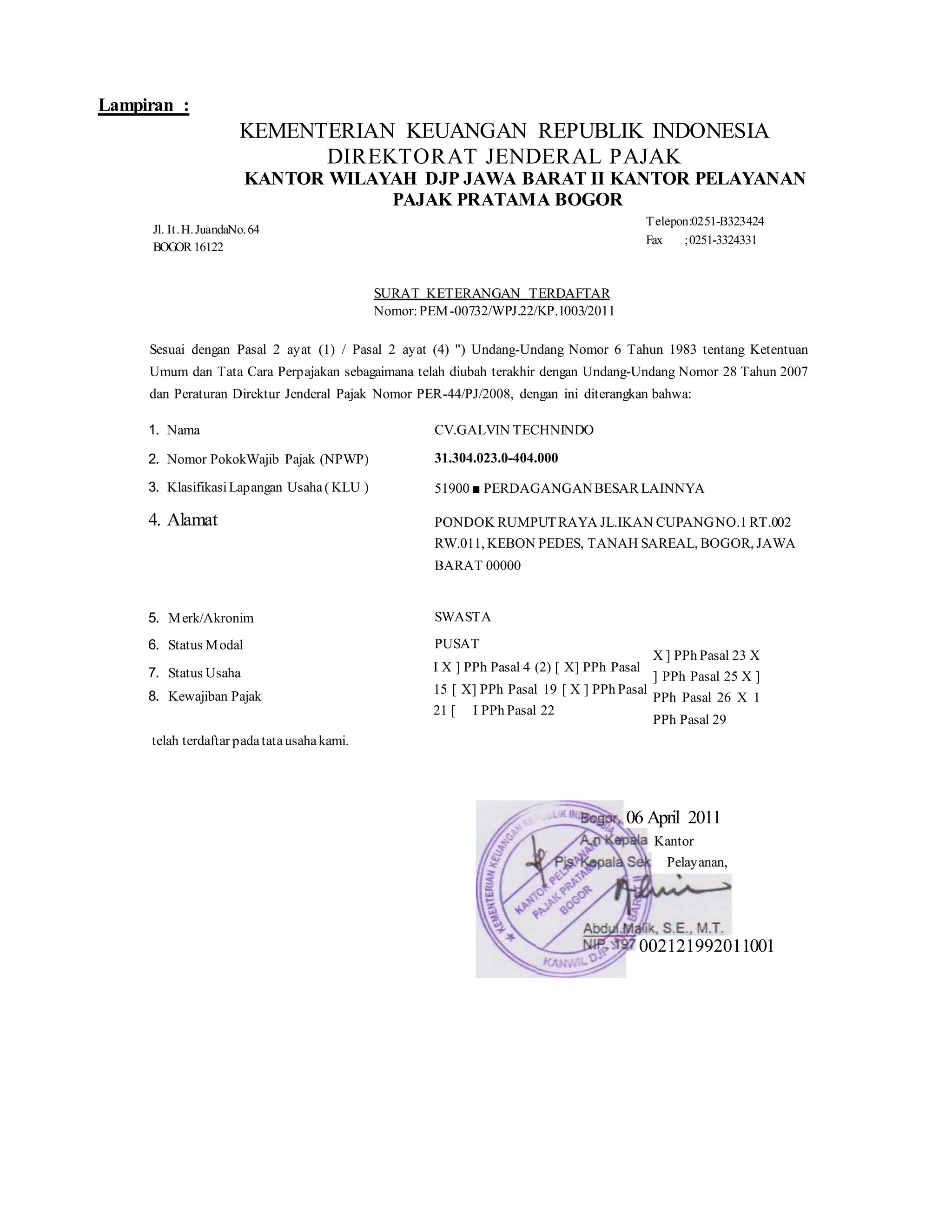 Contoh profil perusahaan | DOC