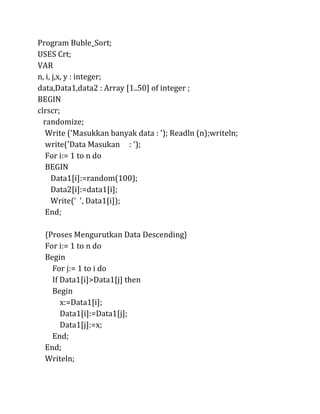 Contoh program buble sort dalam pascal | PDF