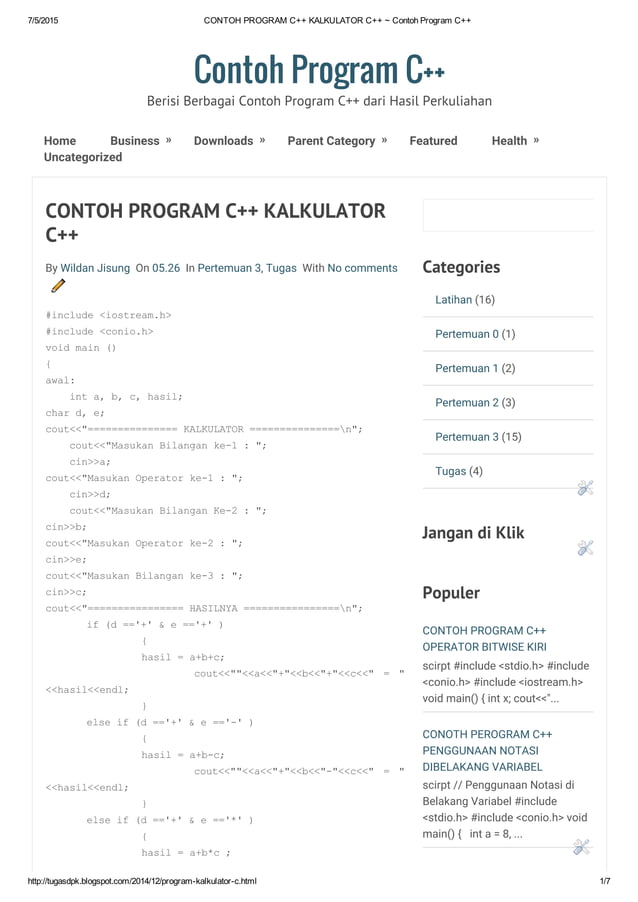 Contoh program c++ kalkulator | PDF