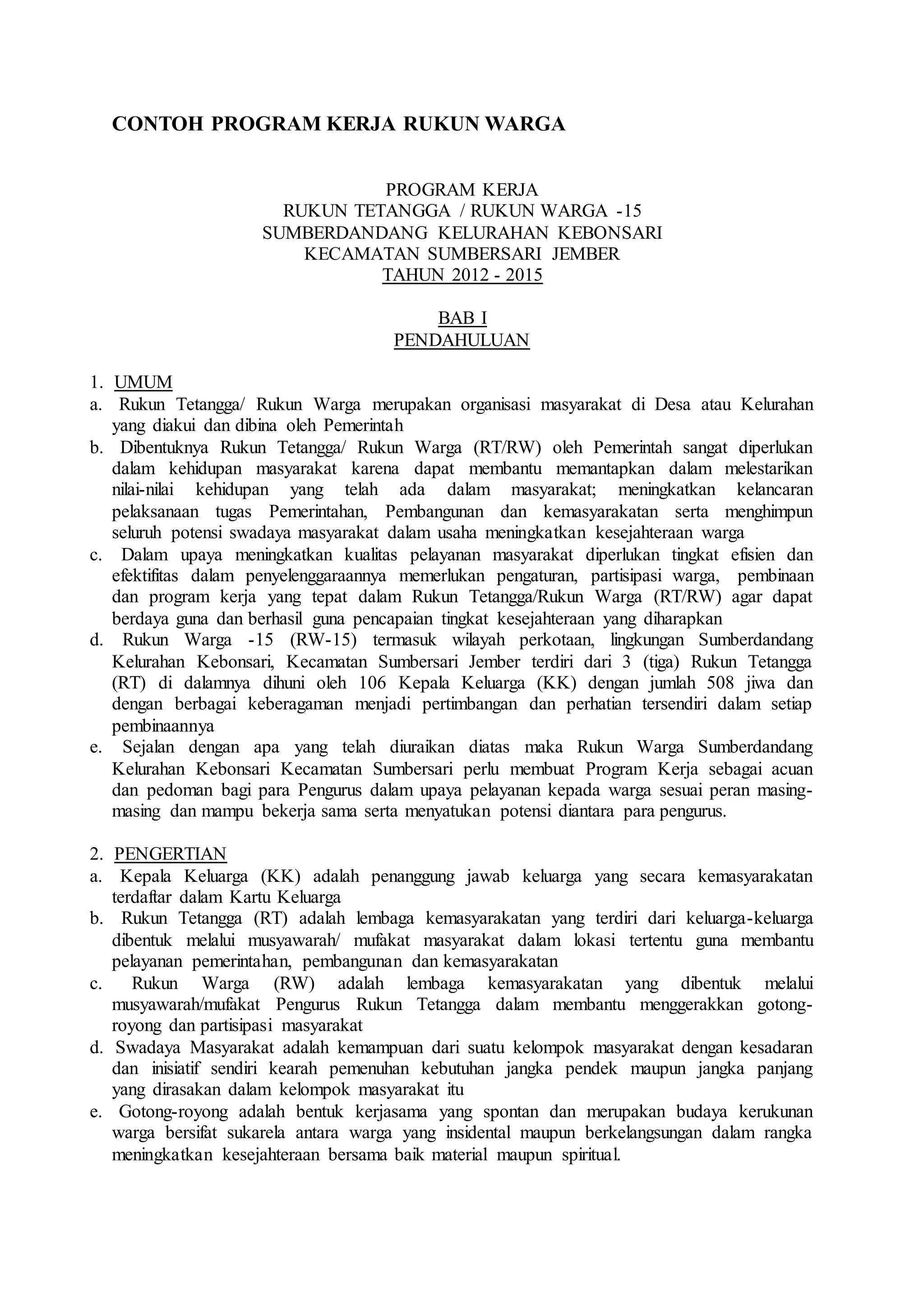 Contoh program kerja rukun warga | DOCX