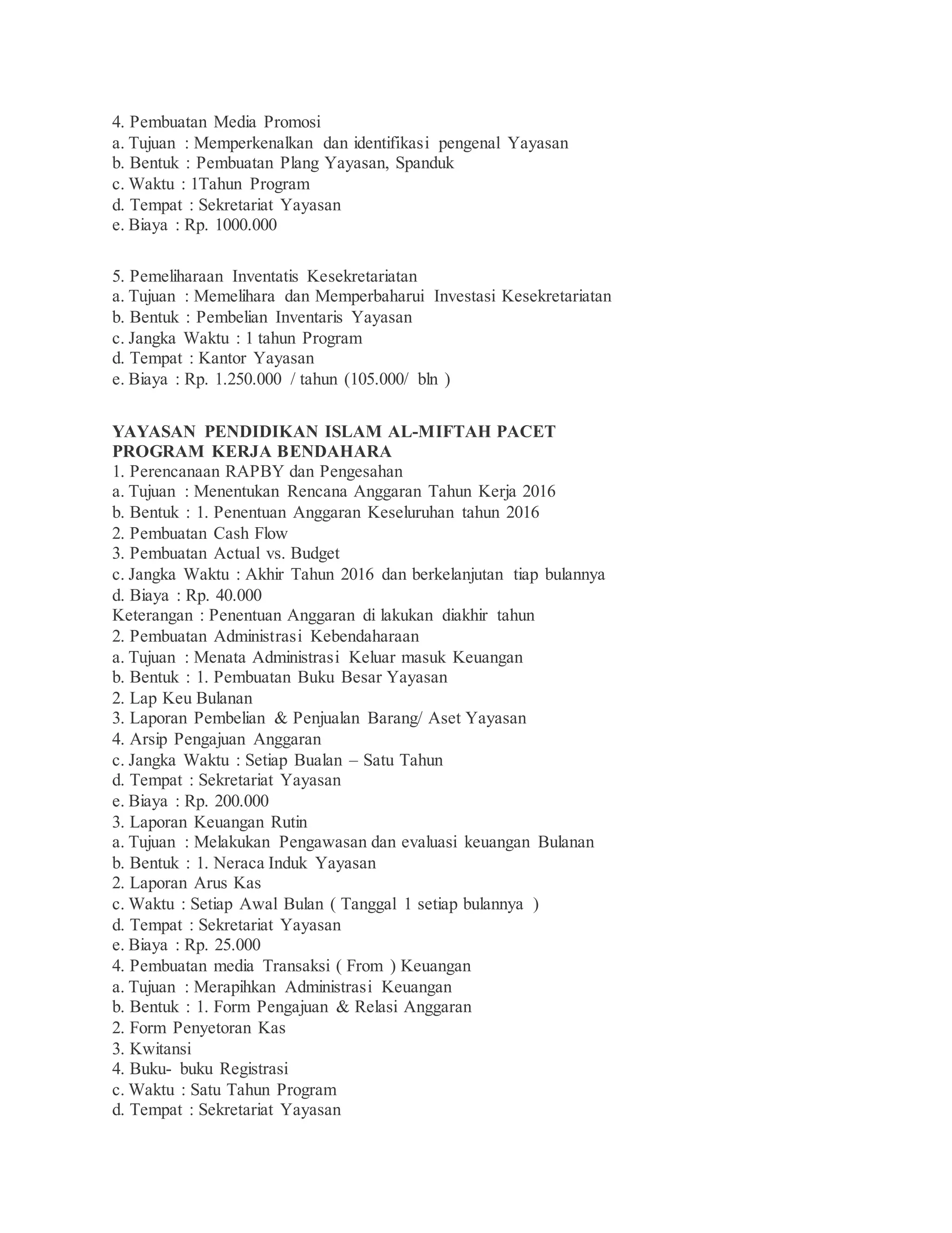 Contoh program kerja yayasan | DOCX