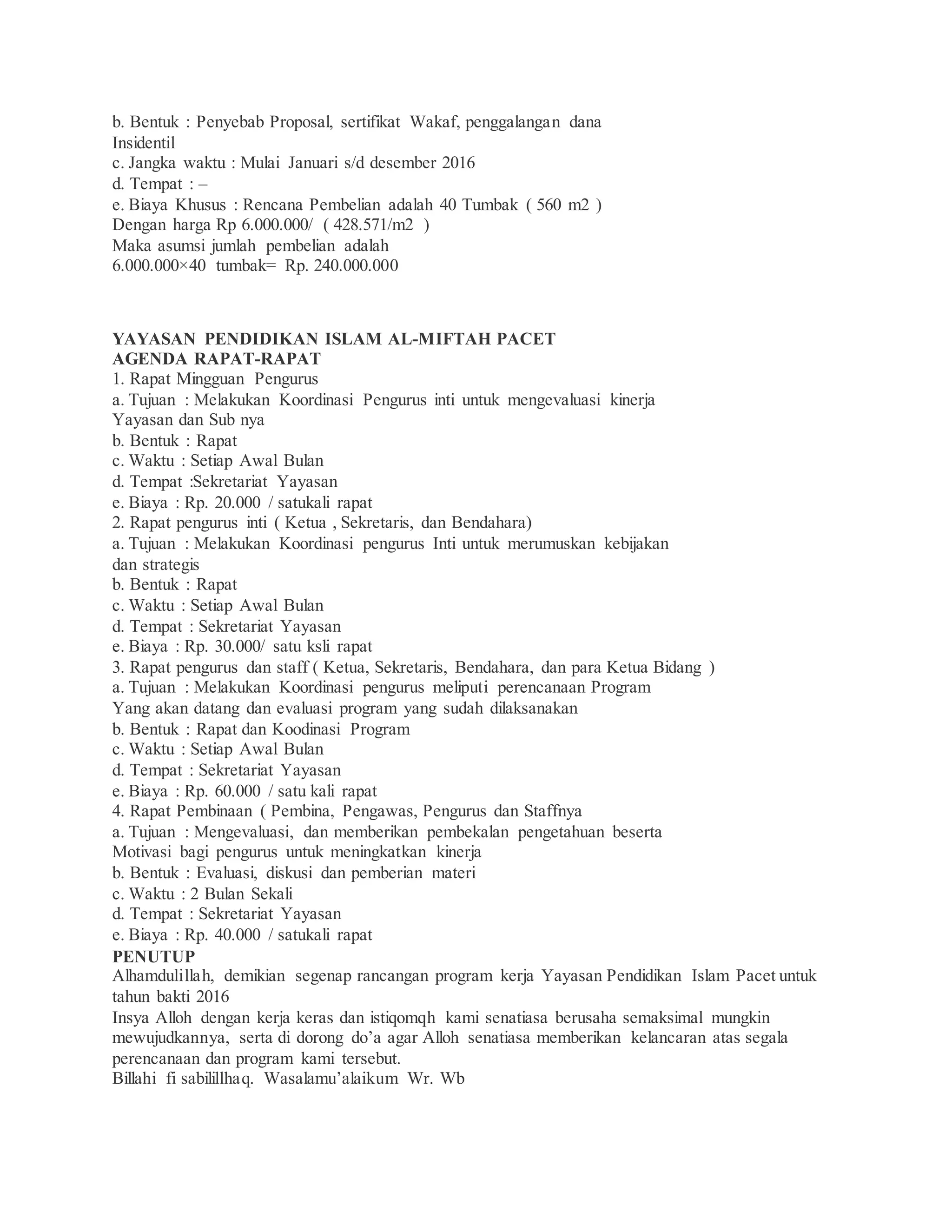 Contoh program kerja yayasan | DOCX