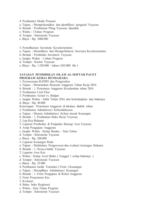 Contoh program kerja yayasan | DOCX