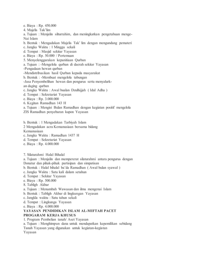 Contoh program kerja yayasan | DOCX