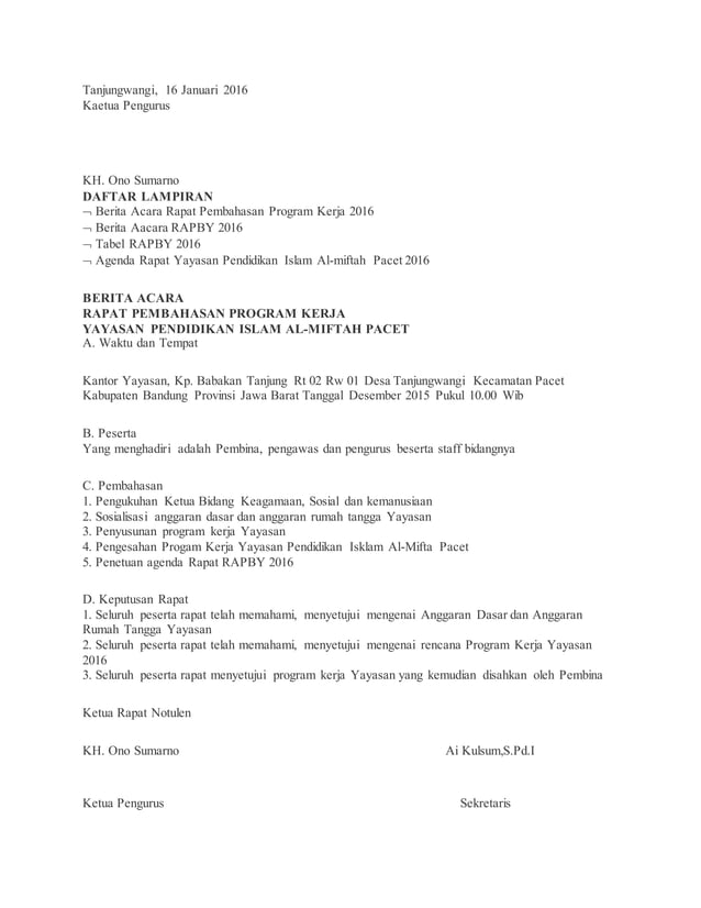 Contoh program kerja yayasan | DOCX