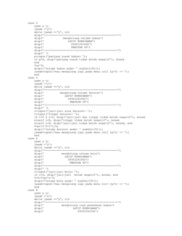 Contoh program matlab | DOCX