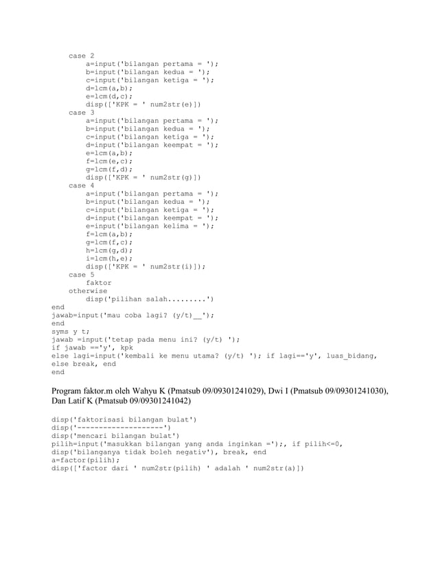Contoh program matlab | DOCX
