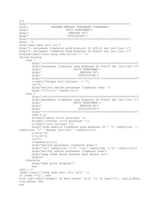 Contoh Program Matlab