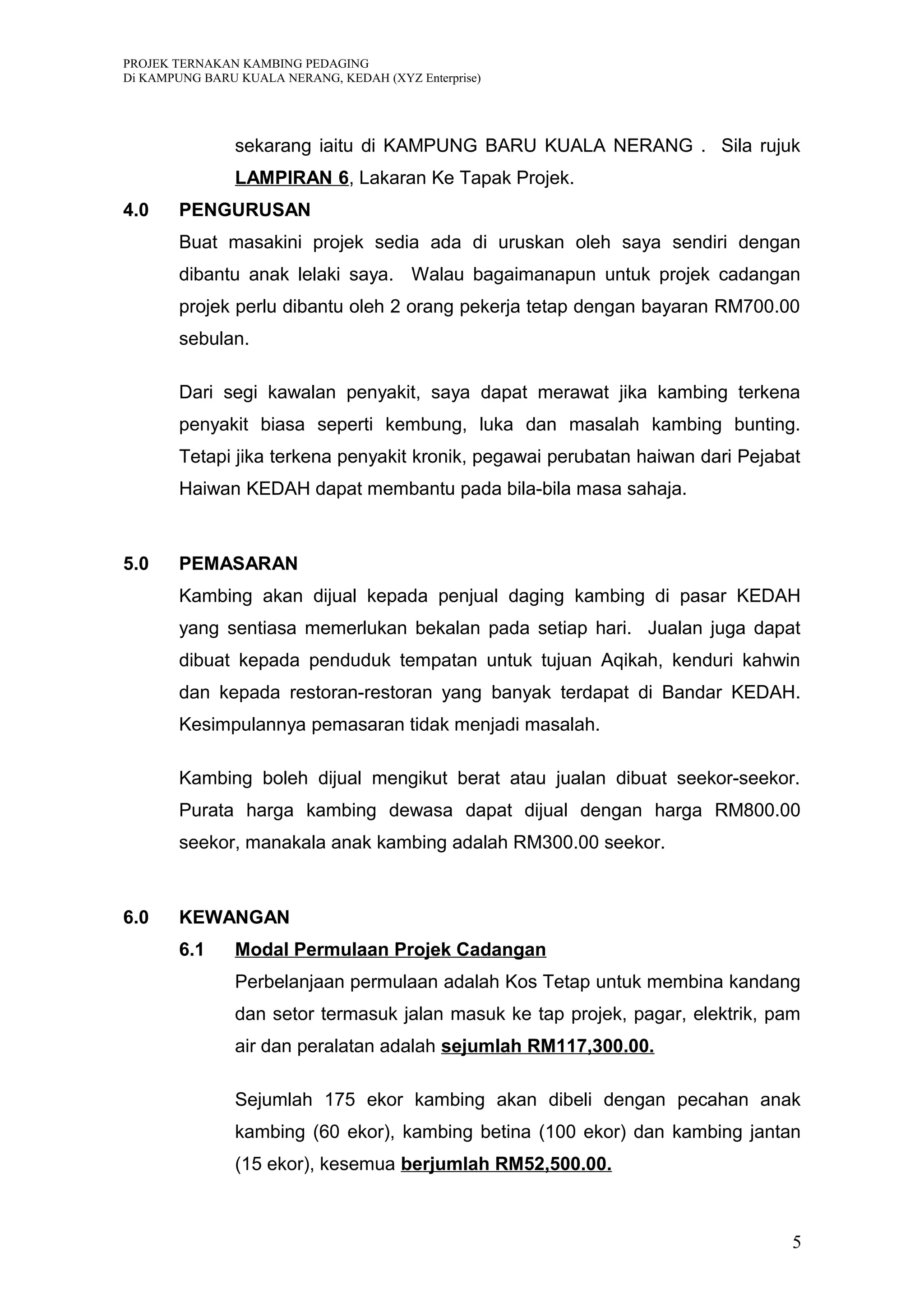 Contoh projek ternakan kambing | DOC