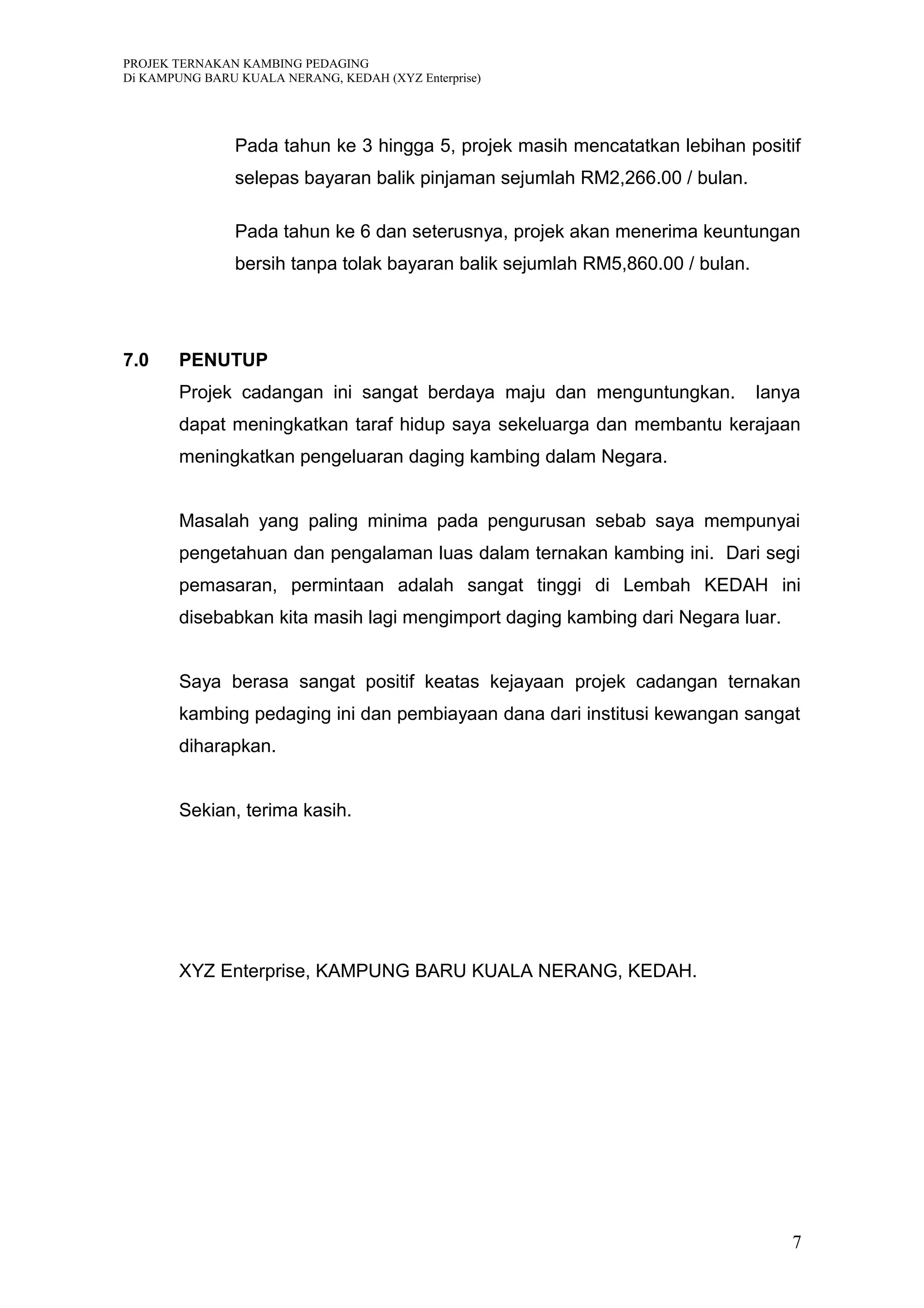 Contoh projek ternakan kambing | DOC