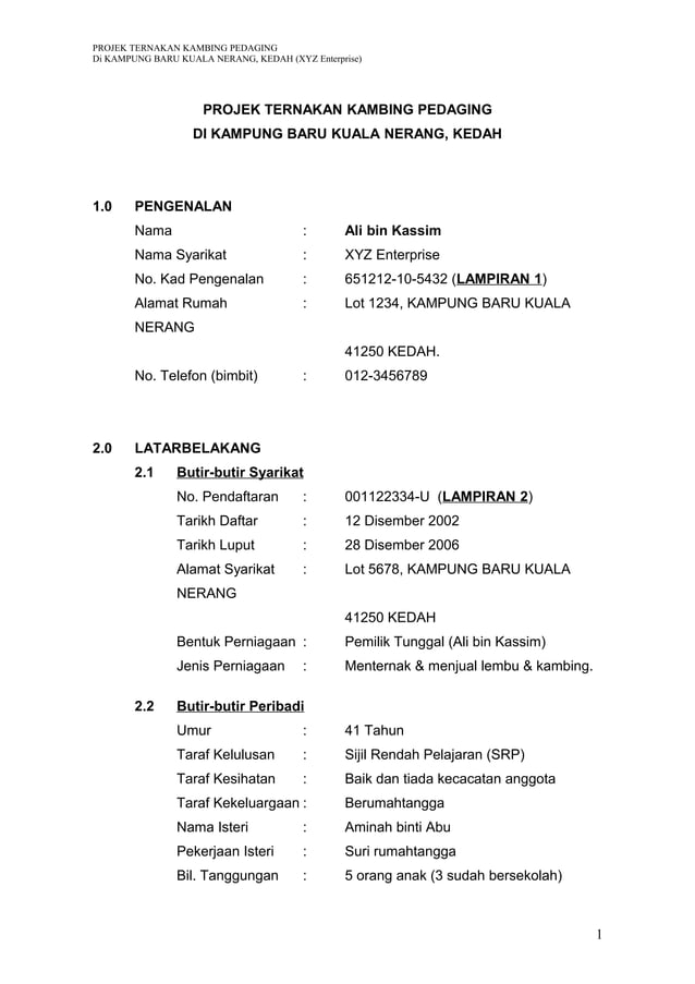 Contoh projek ternakan kambing | DOC