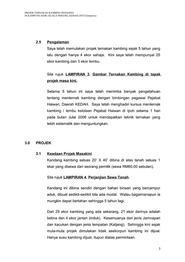 Contoh projek ternakan kambing | DOC