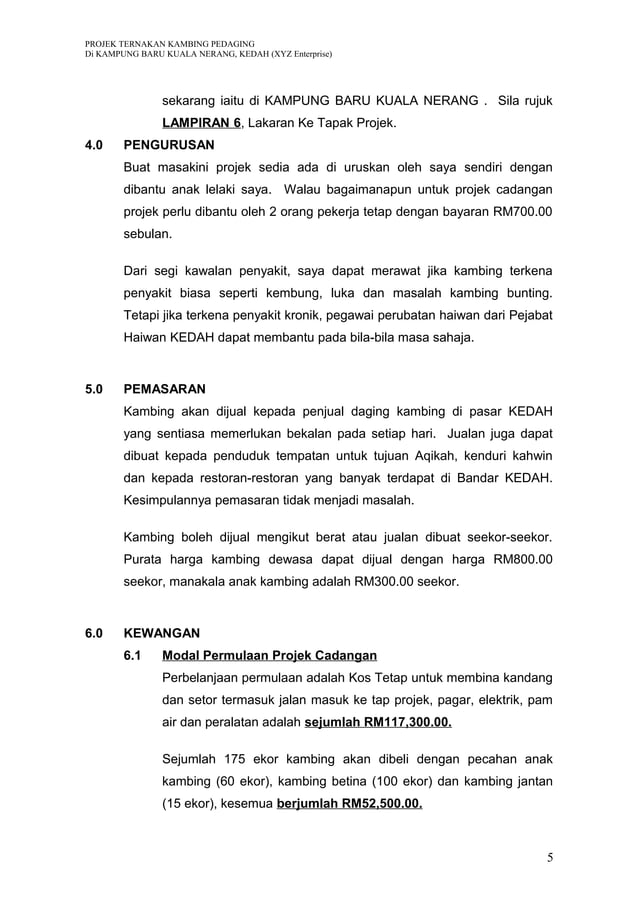 Contoh projek ternakan kambing | PDF