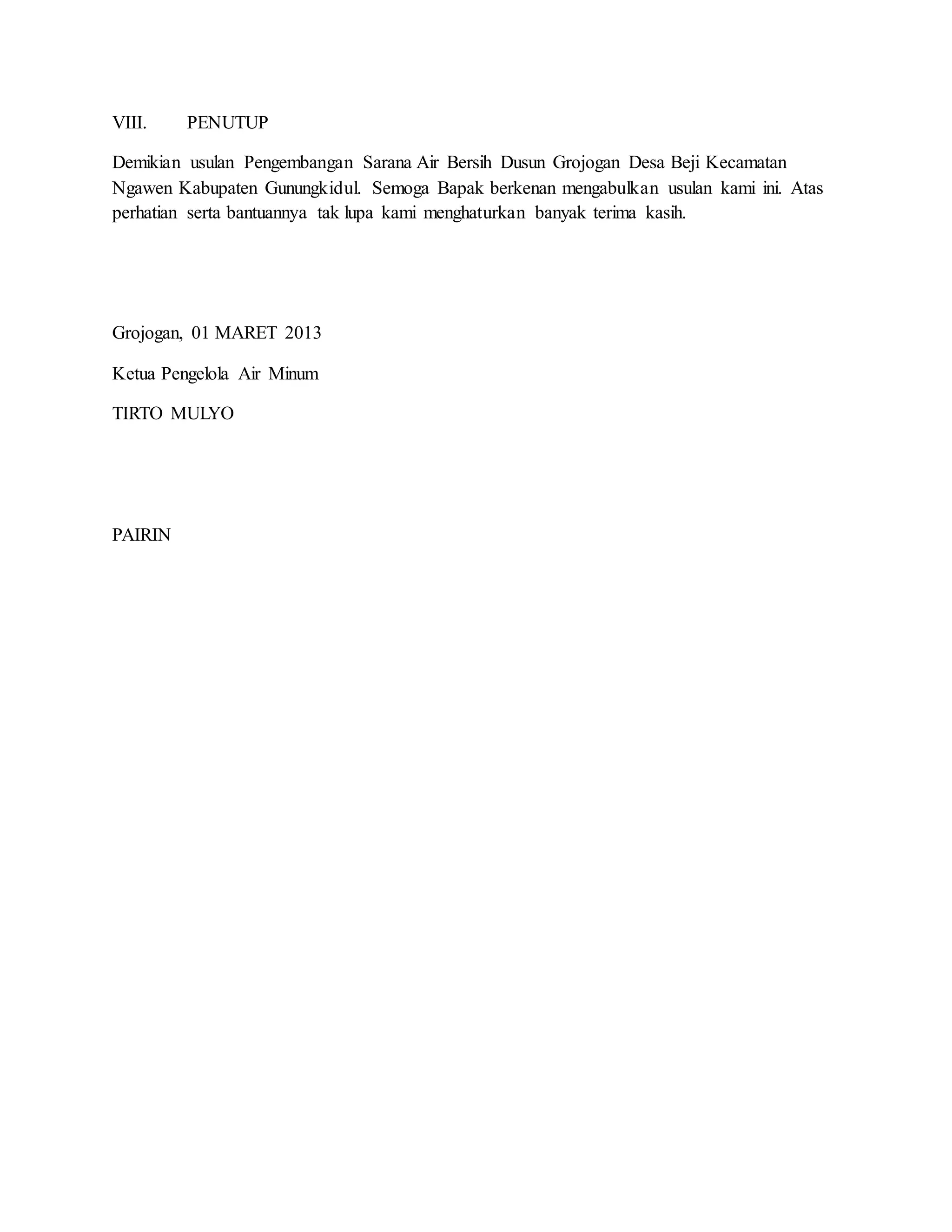 Contoh proposal air bersih | DOCX