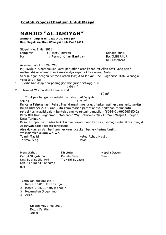Contoh proposal bantuan untuk masjid | DOCX