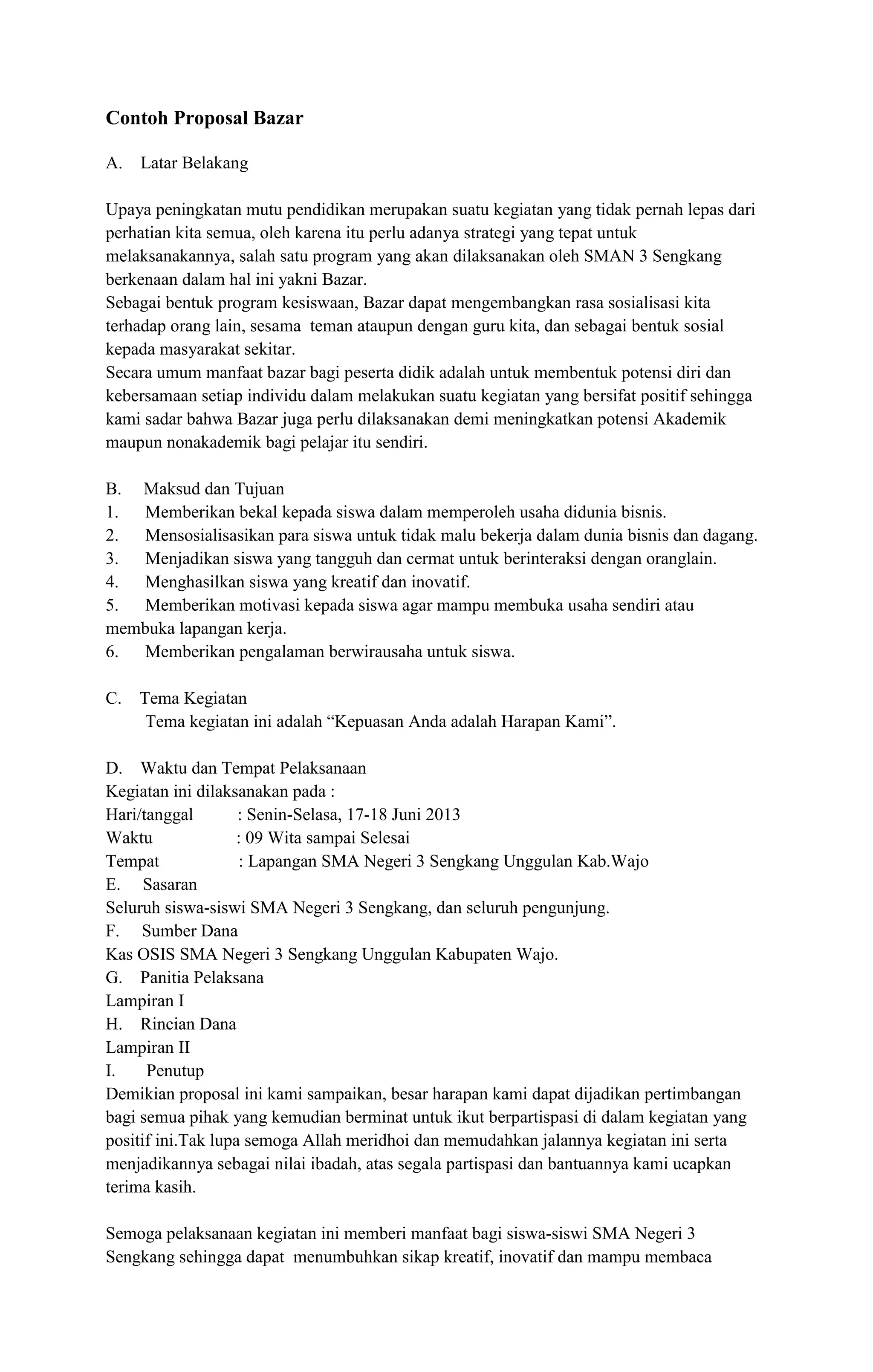 Contoh proposal bazar | DOCX