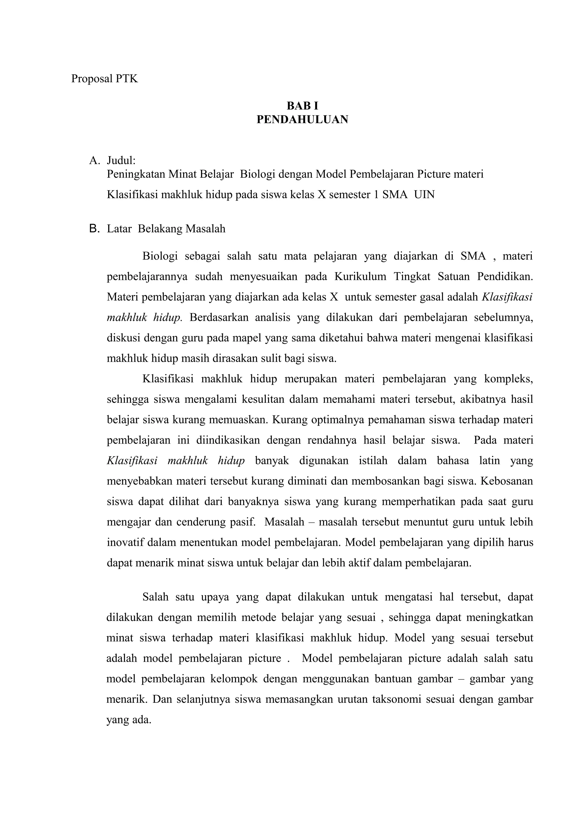 Contoh proposal biologi smu | DOC