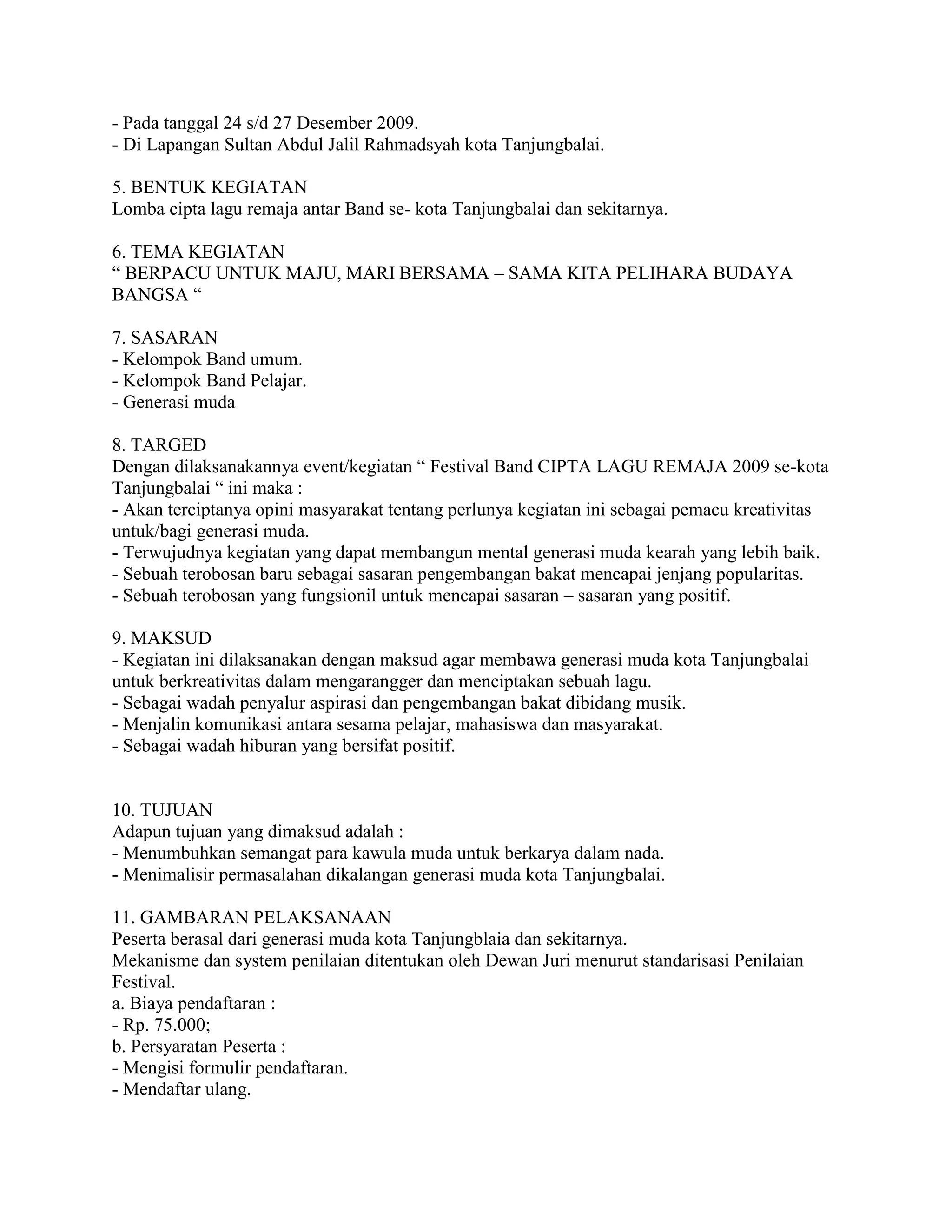 Contoh proposal festival band | DOCX