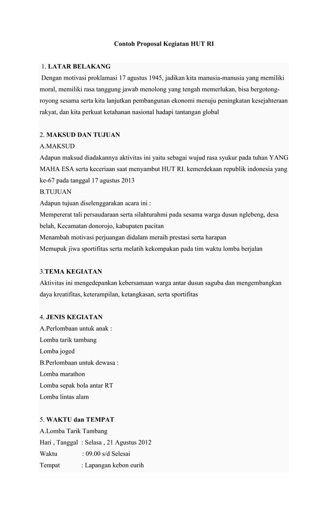 Contoh proposal kegiatan hut ri | PDF
