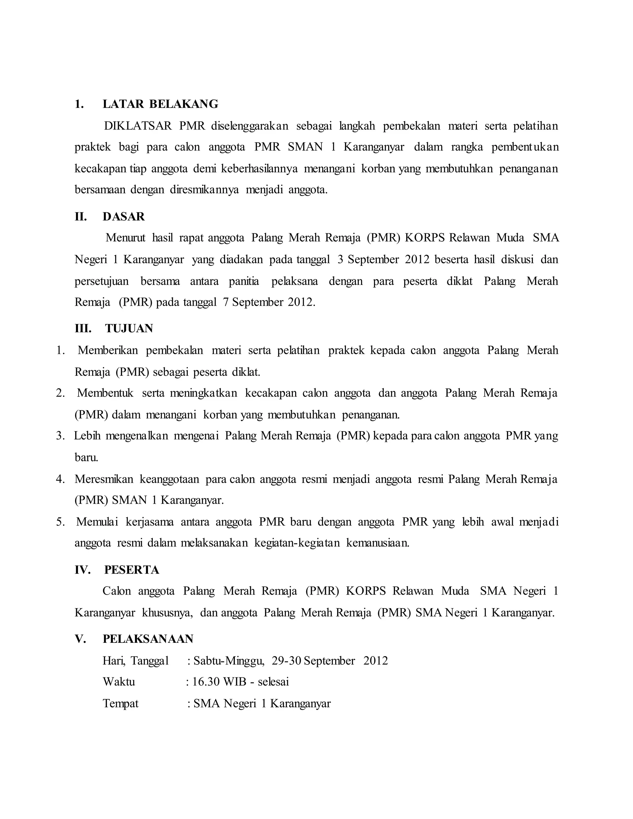 Contoh proposal kegiatan pmr | DOCX