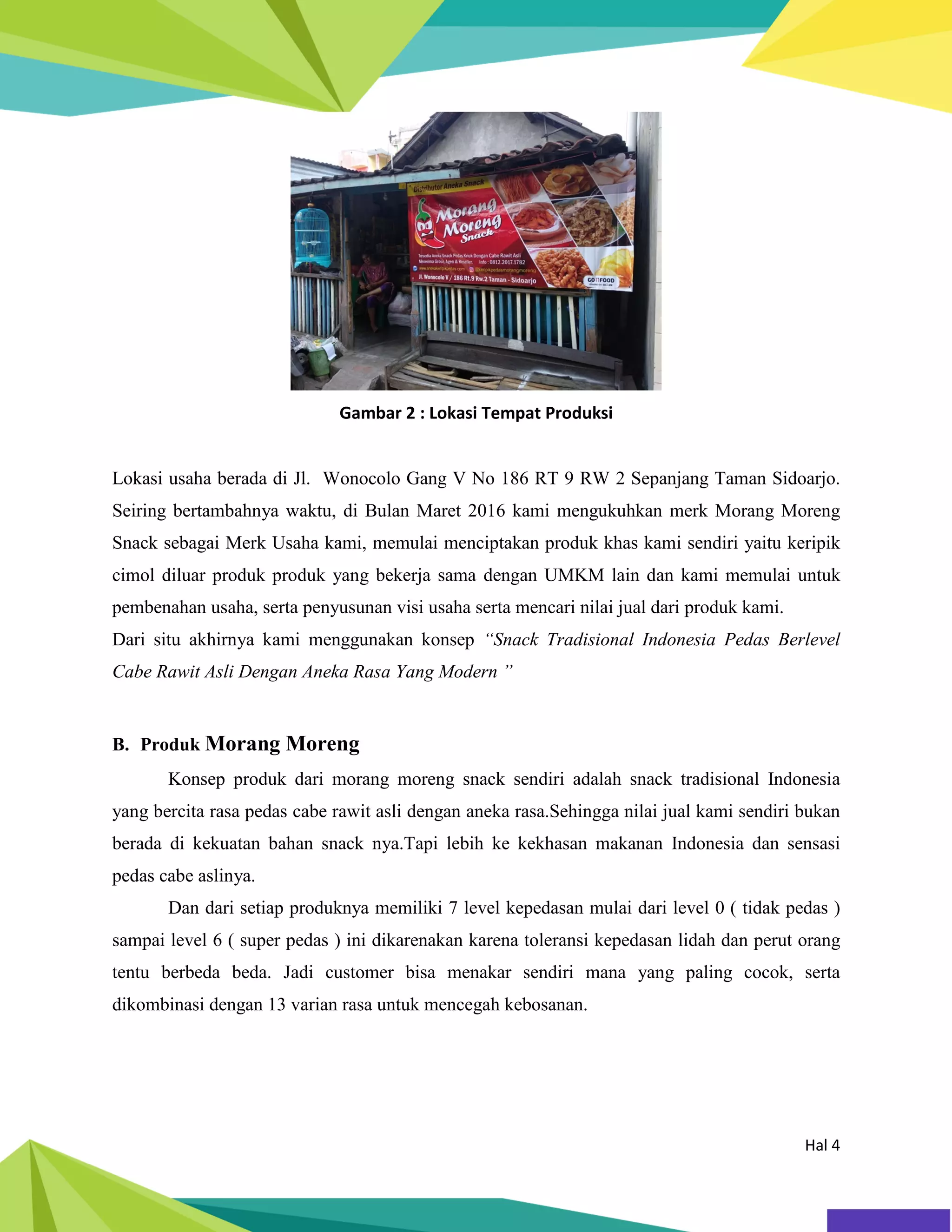 Contoh proposal kompetisi bisnis mahasiswa indonesia (kbmi) keripik pedas morang moreng snack | PDF