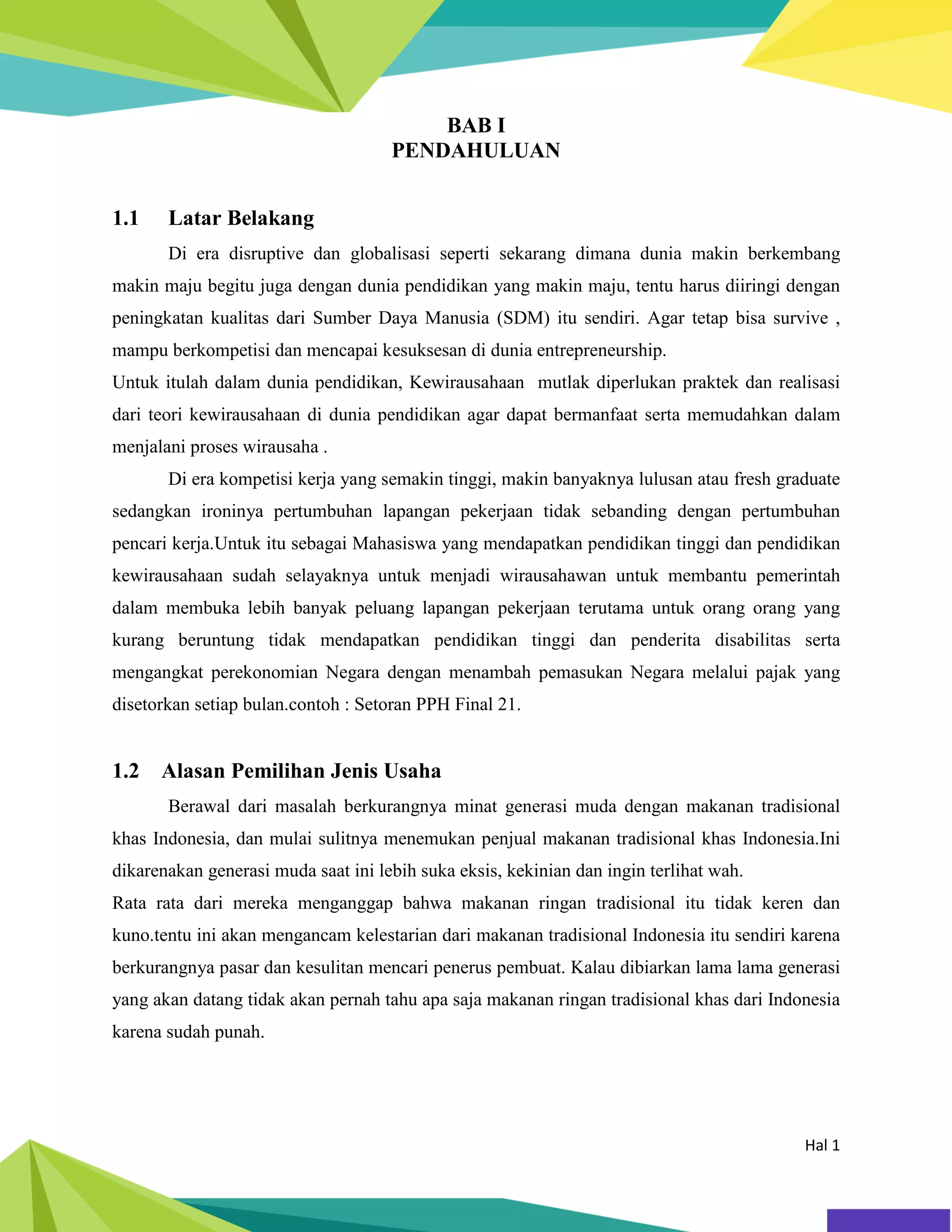 Contoh proposal kompetisi bisnis mahasiswa indonesia (kbmi) keripik pedas morang moreng snack | PDF