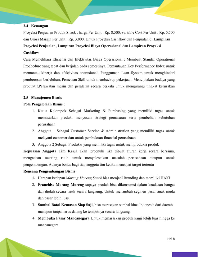 Contoh proposal kompetisi bisnis mahasiswa indonesia (kbmi) keripik pedas morang moreng snack | PDF