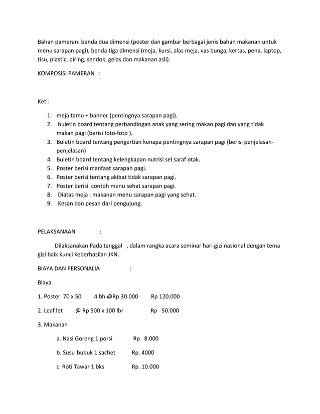 Contoh proposal pameran pkg | DOCX