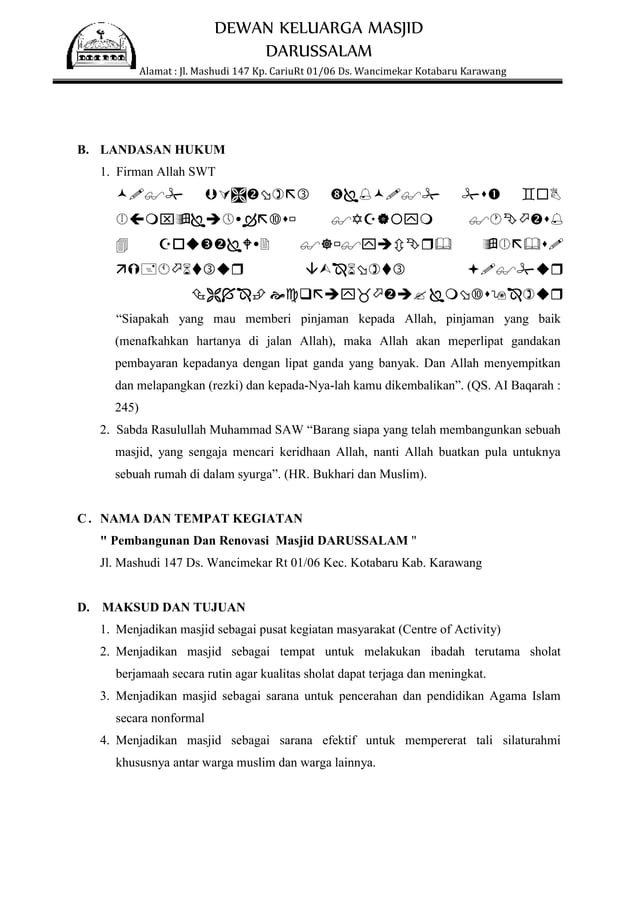 Contoh proposal pembangunan masjid | DOCX