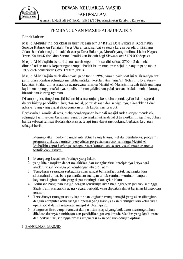 Contoh proposal pembangunan masjid | DOCX