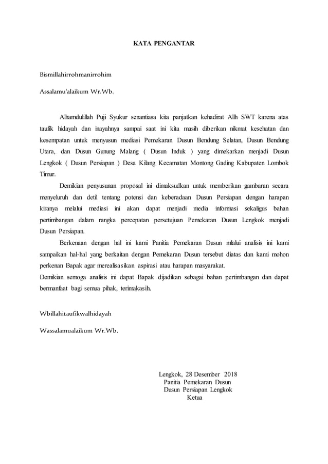 Contoh proposal pemekaran dusun desa embung kandong | DOCX