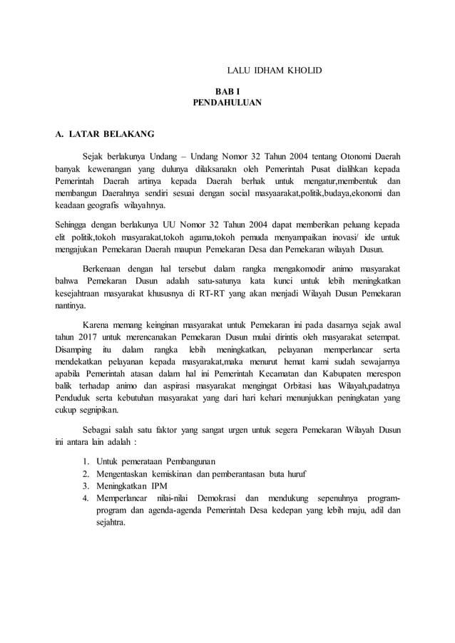 Contoh proposal pemekaran dusun desa embung kandong | DOCX