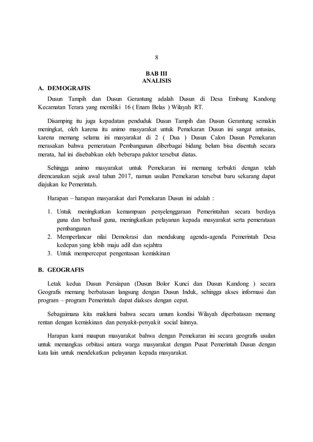 Contoh proposal pemekaran dusun desa embung kandong | DOCX