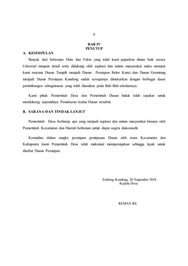 Contoh proposal pemekaran dusun desa embung kandong | DOCX