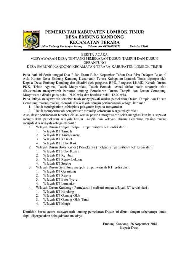 Contoh proposal pemekaran dusun desa embung kandong | DOCX