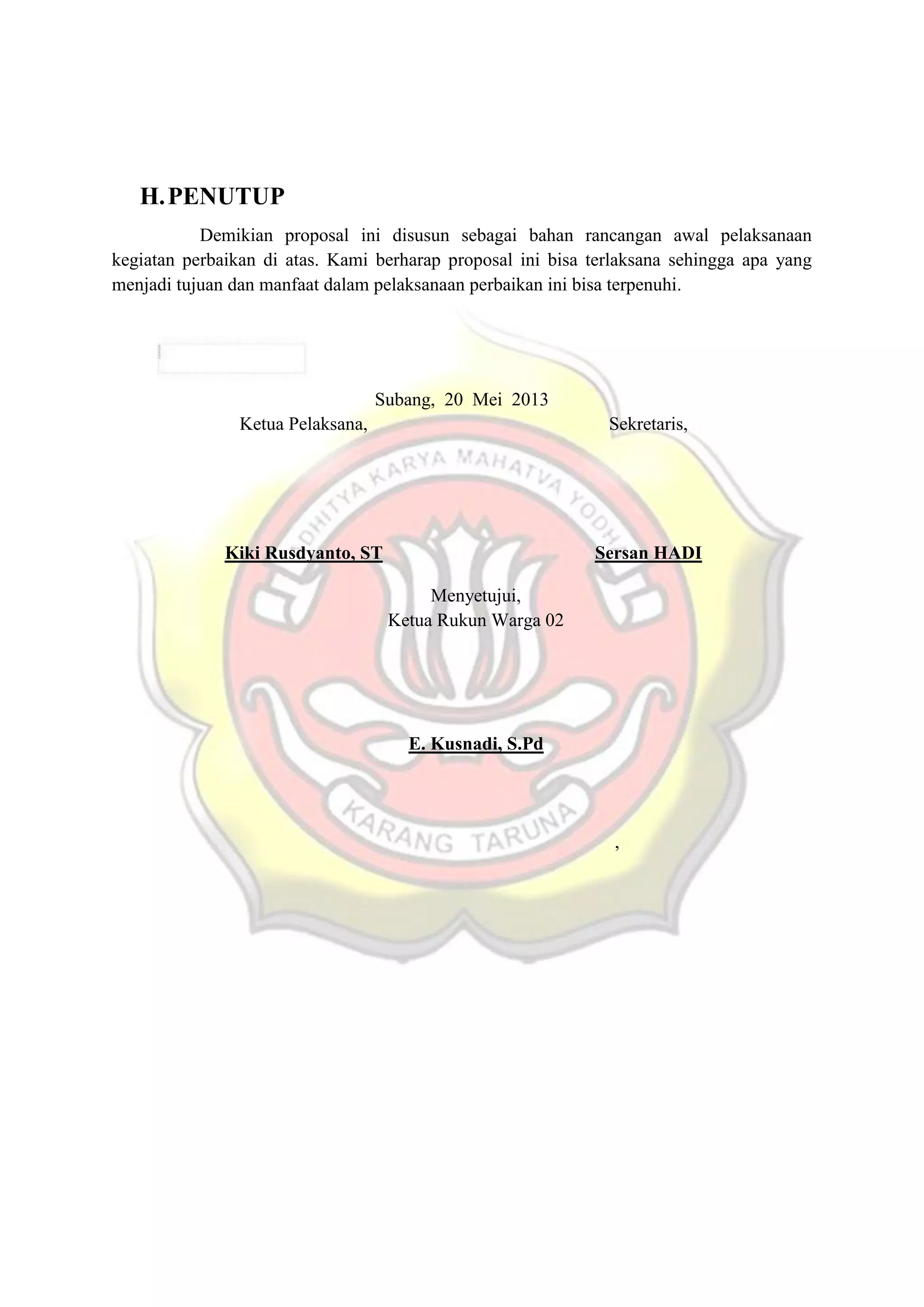 Contoh proposal perbaikan jalan gang rw 02 | PDF