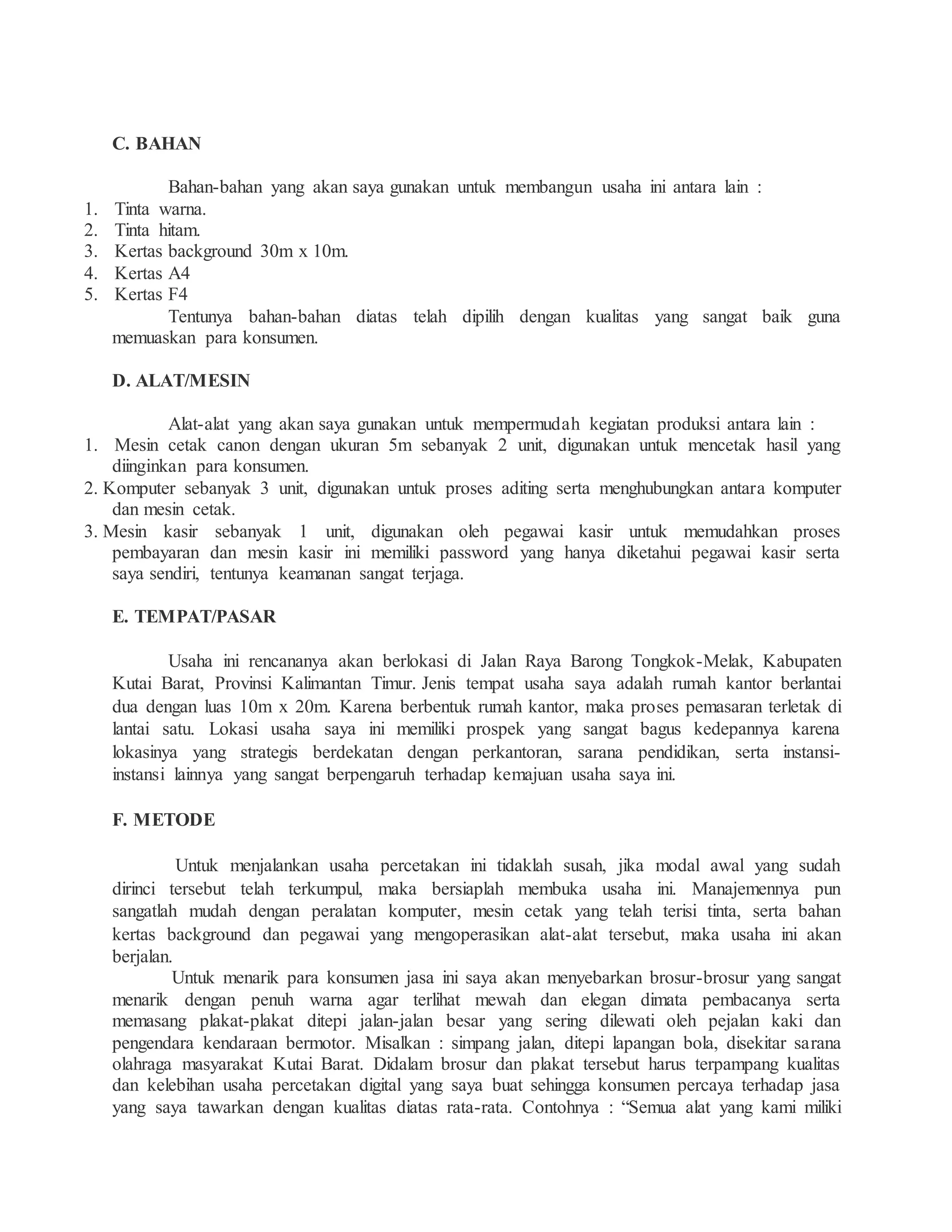 Contoh proposal percetakan | DOCX