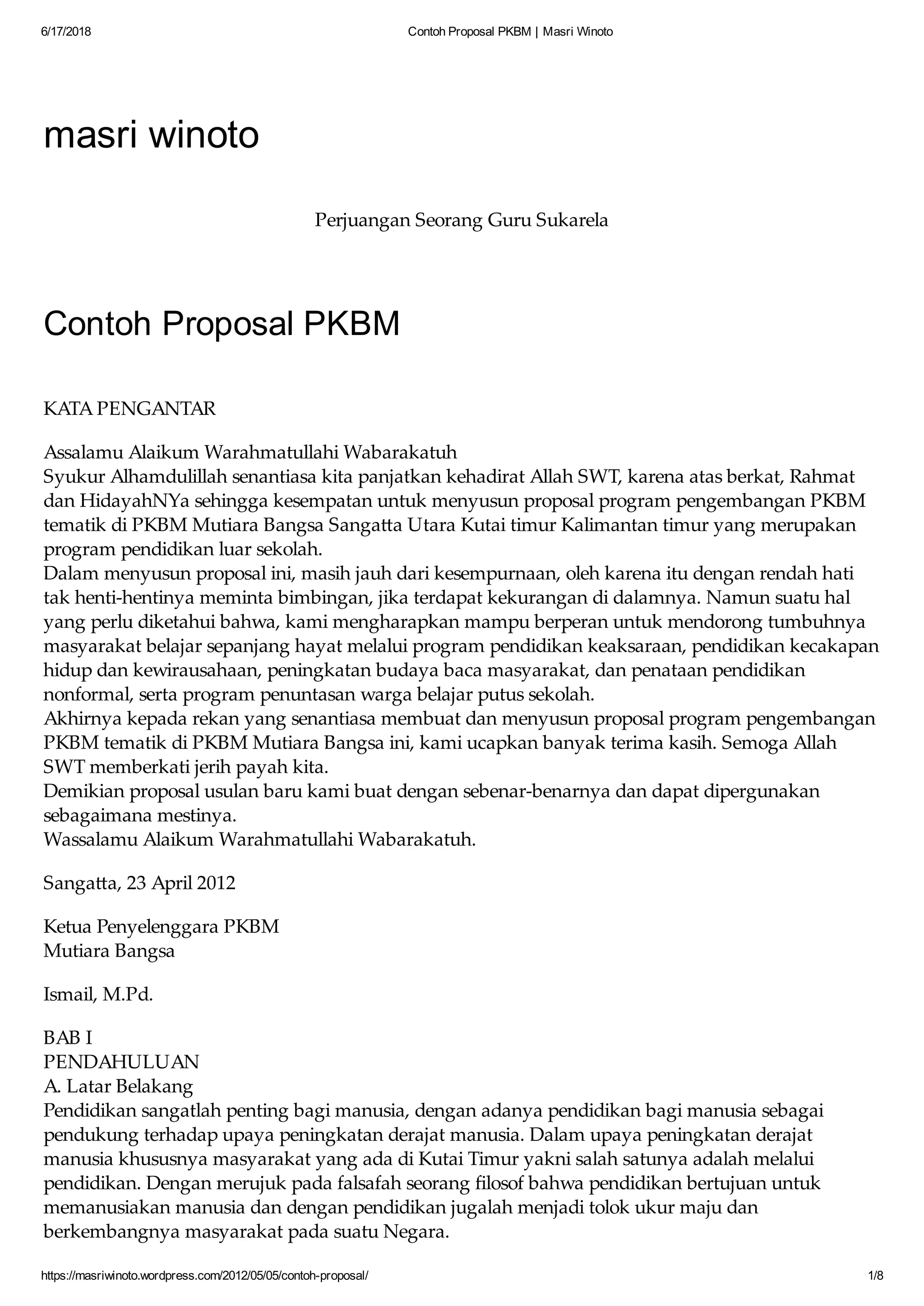 Contoh proposal pkbm masri winoto | PDF