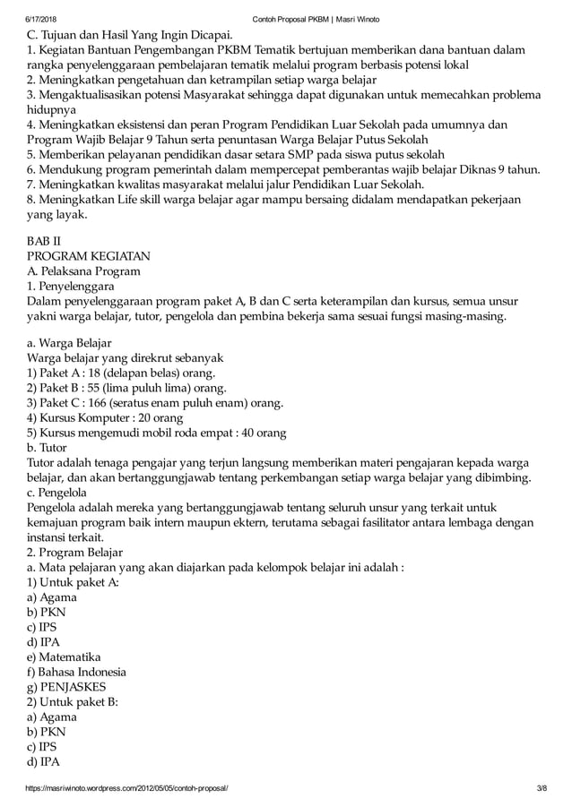 Contoh proposal pkbm masri winoto | PDF