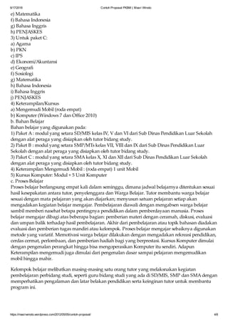 Contoh proposal pkbm masri winoto | PDF