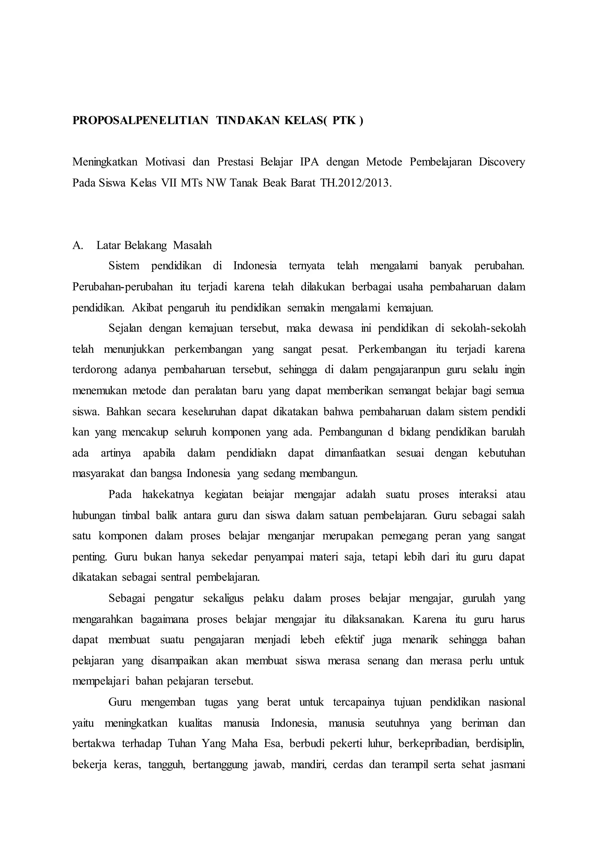 Contoh proposal ptk | DOCX
