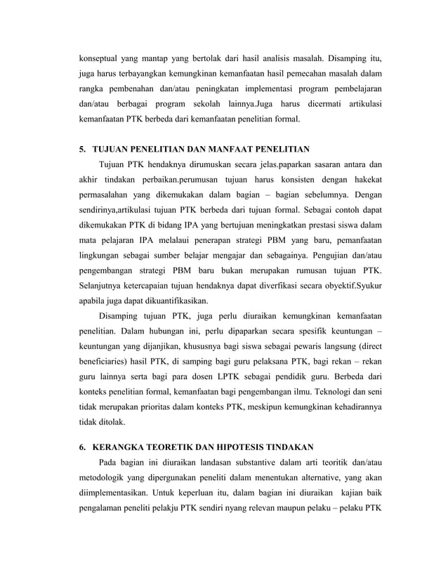 Contoh proposal ptk dan artikel ilmiah | PDF